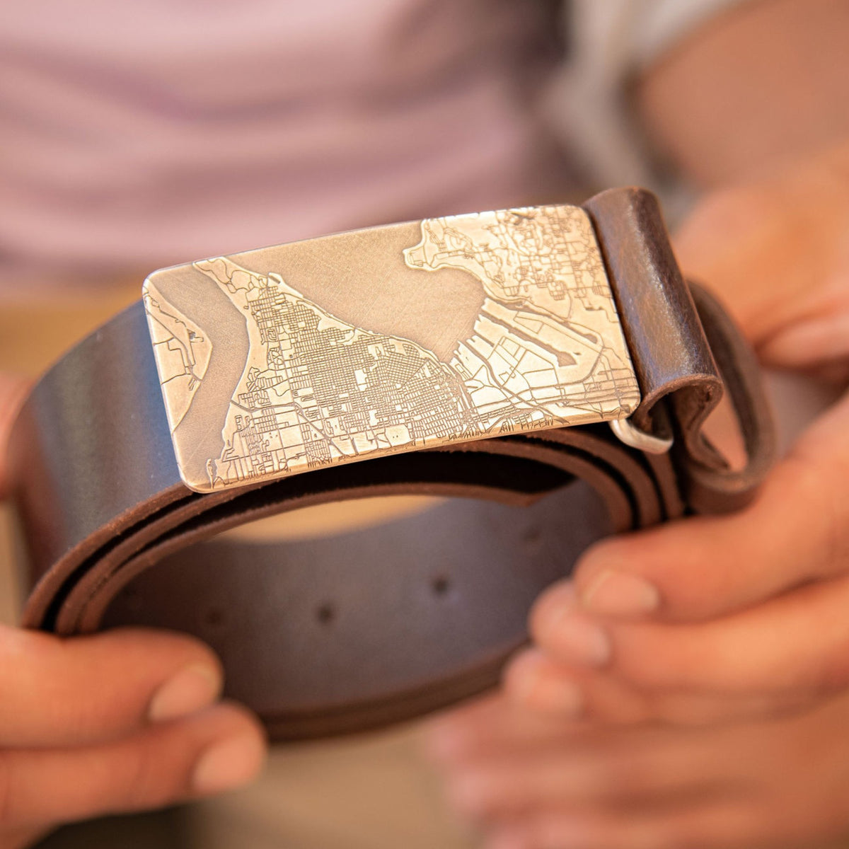 Custom Map Belt Buckle | Any Location Engraved in Bronze – Steel Toe ...